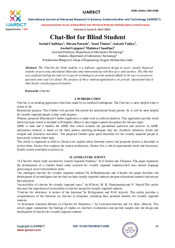 (PDF) Chat-Bot for Blind Student