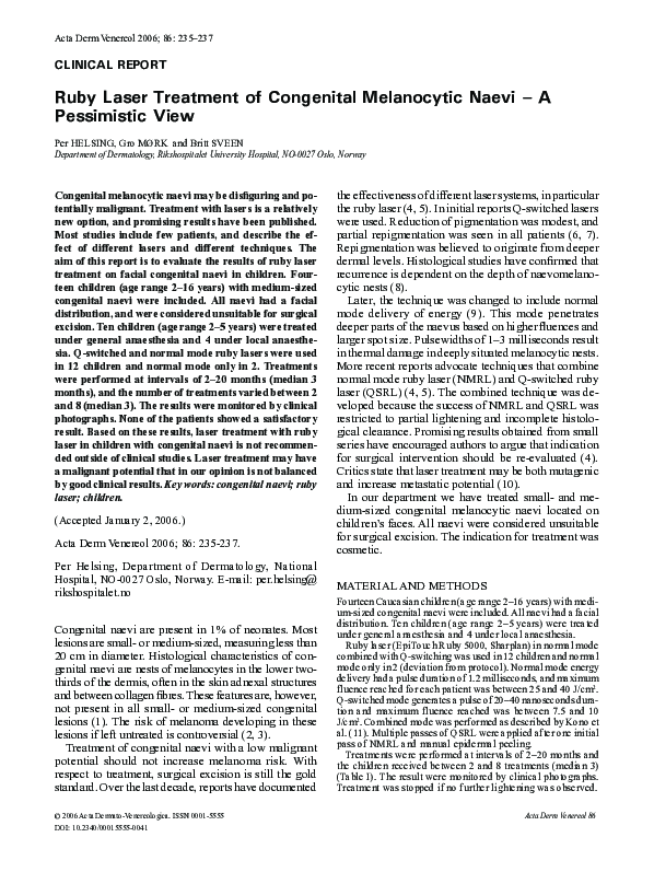(PDF) Ruby Laser Treatment of Congenital Melanocytic Nevi: A Review of ...