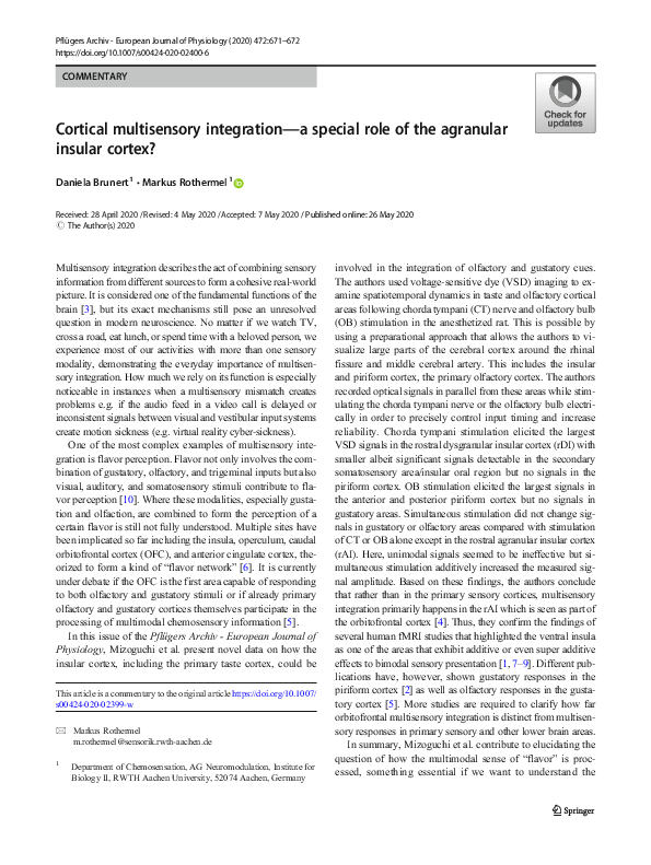 (PDF) Cortical multisensory integration—a special role of the agranular ...