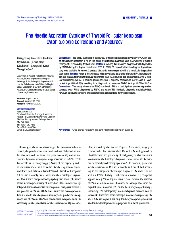 (PDF) Fine Needle Aspiration Cytology Of The Thyroid Following ...
