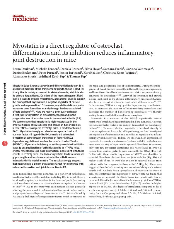 (PDF) Myostatin is a direct regulator of osteoclast differentiation and ...