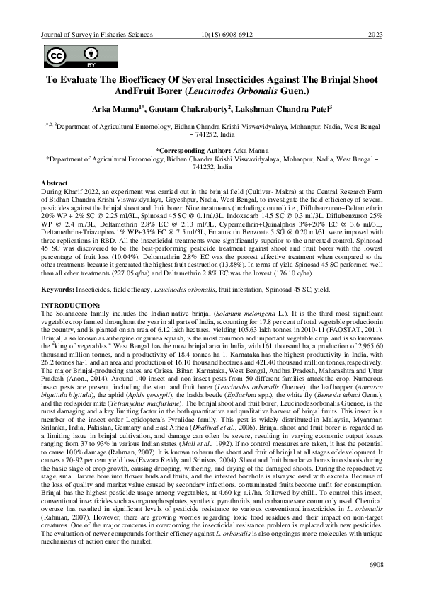 (PDF) To Evaluate The Bioefficacy Of Several Insecticides Against The ...