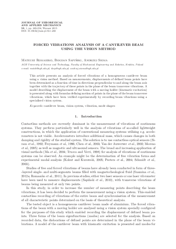 (PDF) Forced vibrations analysis of a cantilever beam using the vision method