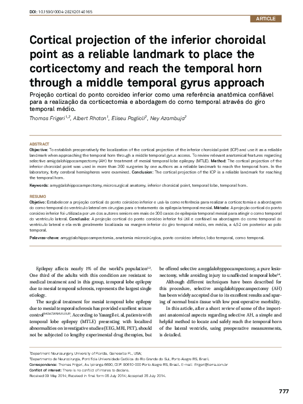 (PDF) Cortical projection of the inferior choroidal point as a reliable ...