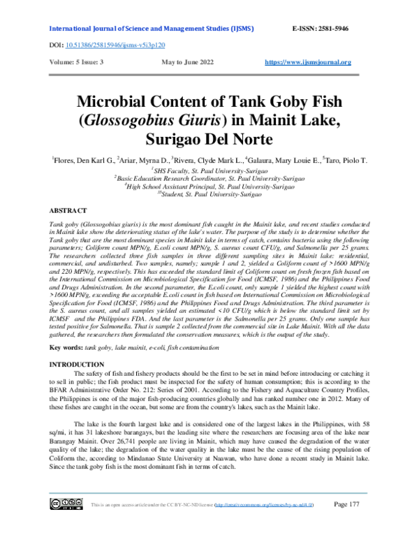 (PDF) Microbial Content of Tank Goby Fish (Glossogobius Giuris) in ...