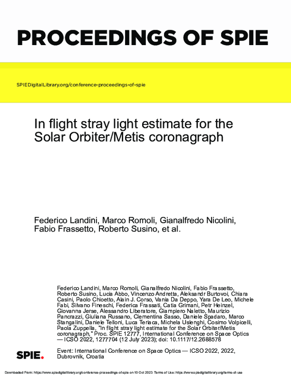 (PDF) In flight stray light estimate for the Solar Orbiter/Metis ...