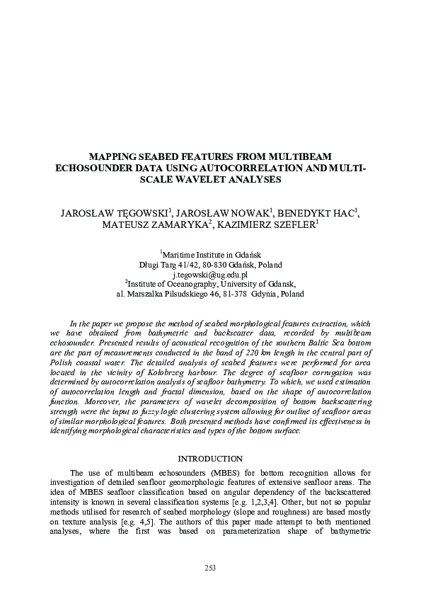 Pdf Mapping Seabed Features From Multibeam Echosounder Data Using Autocorrelation And Multi
