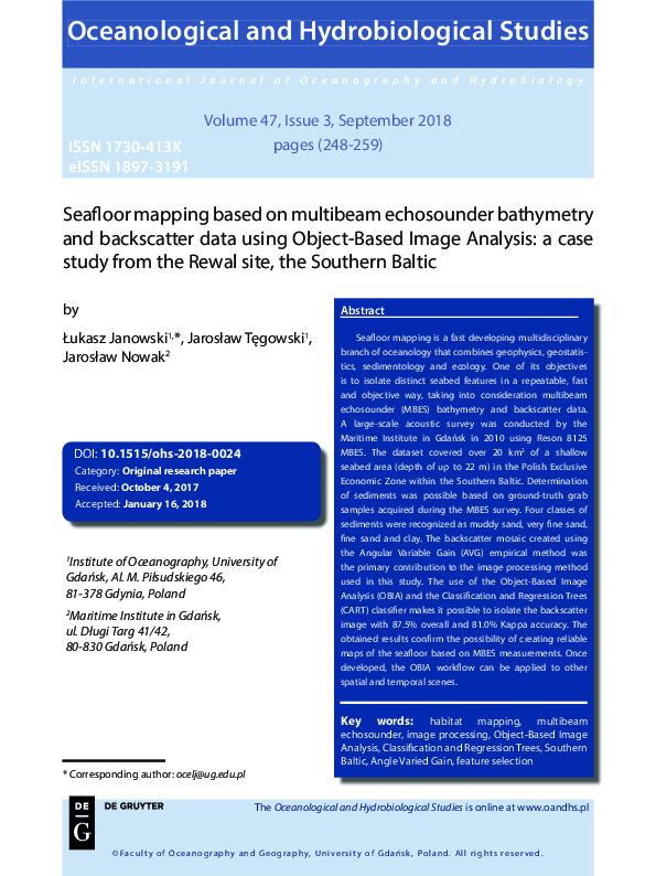 (PDF) Seafloor mapping based on multibeam echosounder bathymetry and backscatter data using ...