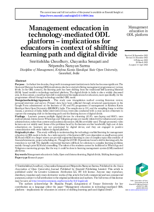 (PDF) Management education in technology-mediated ODL platform ...