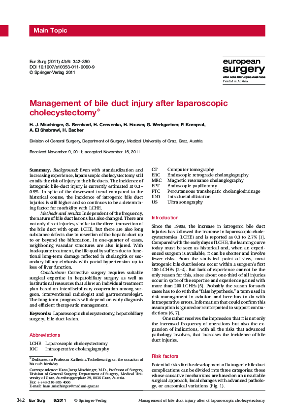 (PDF) Management of bile duct injury after laparoscopic cholecystectomy ...
