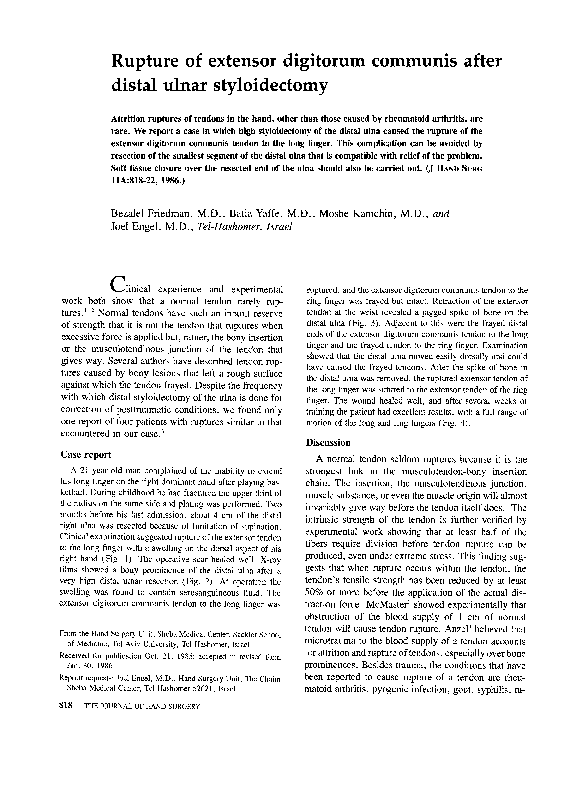 (PDF) Rupture of extensor digitorum communis after distal ulnar ...