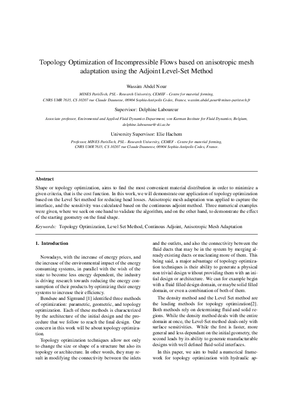 (PDF) Topology Optimization of Incompressible Flows based on anisotropic mesh adaptation using ...