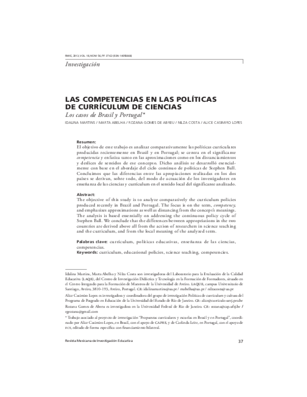 (PDF) Las Competencias en Las Políticas De Currículum De Ciencias