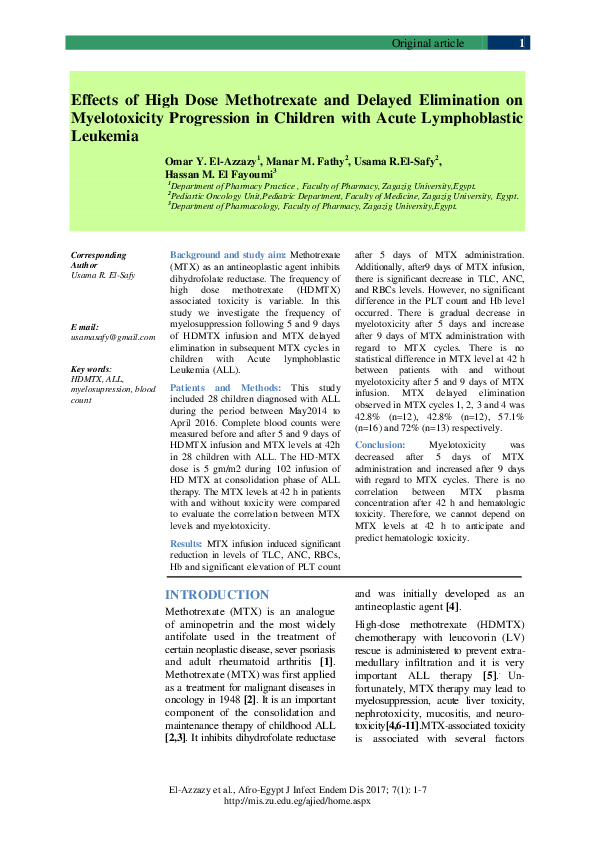 (PDF) Effects of High Dose Methotrexate and Delayed Elimination on ...