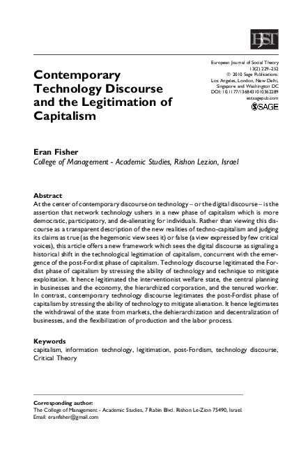 (PDF) Contemporary Technology Discourse and the Legitimation of Capitalism