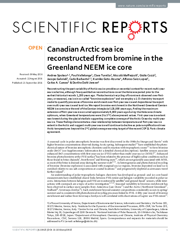 (PDF) Canadian Arctic sea ice reconstructed from bromine in the ...