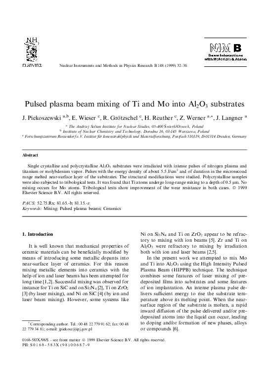 (PDF) Pulsed plasma beam mixing of Ti and Mo into Al2O3 substrates
