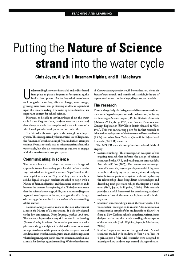 (PDF) Putting the Nature of Science strand into the water cycle