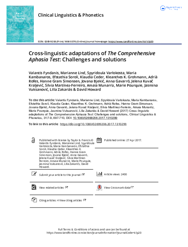 (PDF) Cross-linguistic adaptations of The Comprehensive Aphasia Test ...
