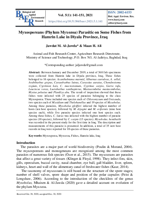 (PDF) Myxosporeans (Phylum Myxozoa) Parasitic on Some Fishes from ...