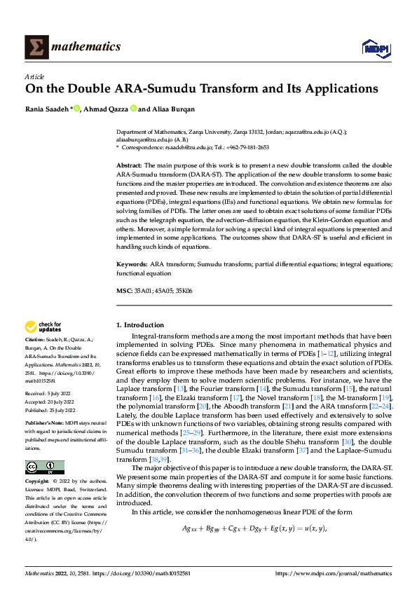 Pdf On The Double Ara Sumudu Transform And Its Applications
