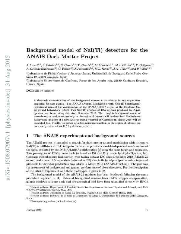 (PDF) Background model of NaI(Tl) detectors for the ANAIS Dark Matter ...