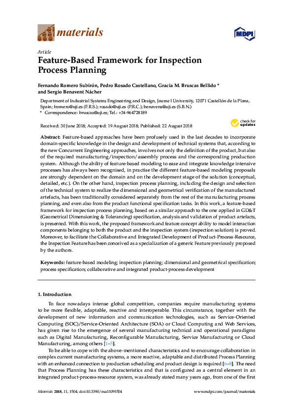 (PDF) Feature-Based Framework for Inspection Process Planning