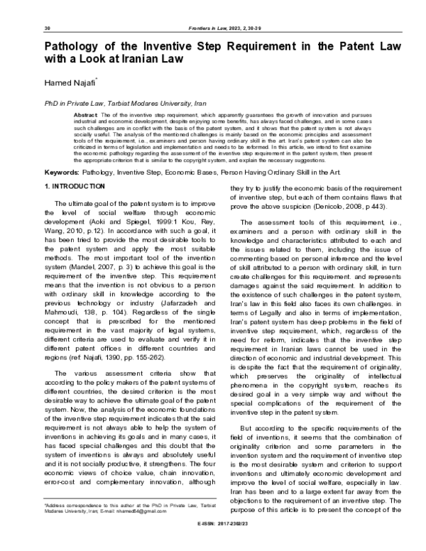 (PDF) Pathology of the Inventive Step Requirement in the Patent Law ...