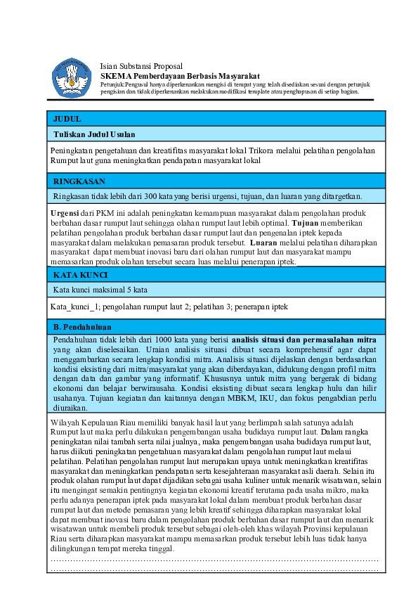 (DOC) Isian Substansi Proposal SKEMA Pemberdayaan Berbasis Masyarakat