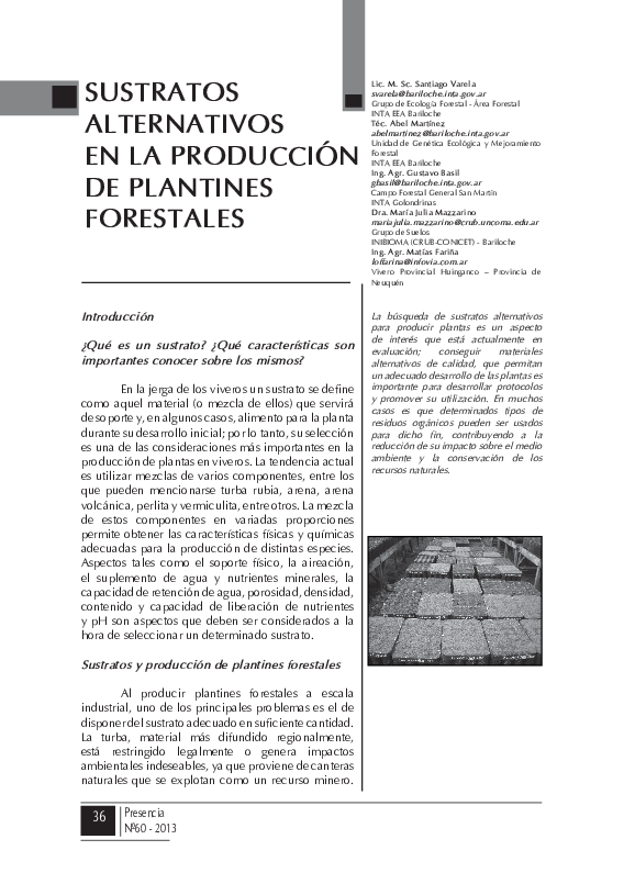 (PDF) Sustratos alternativos en la producción de plantines forestales