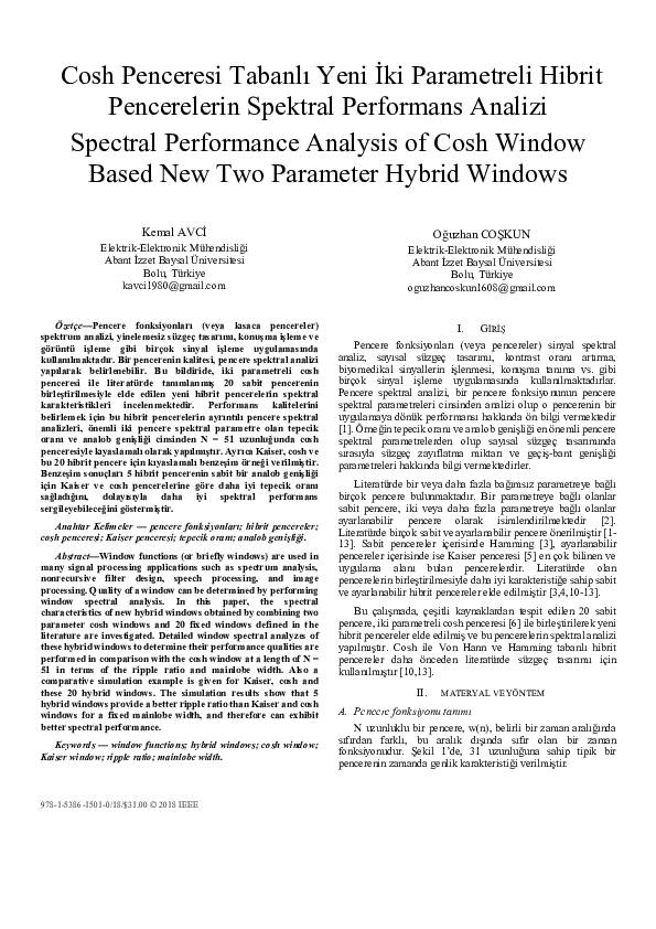 (PDF) Spectral performance analysis of cosh window based new two ...
