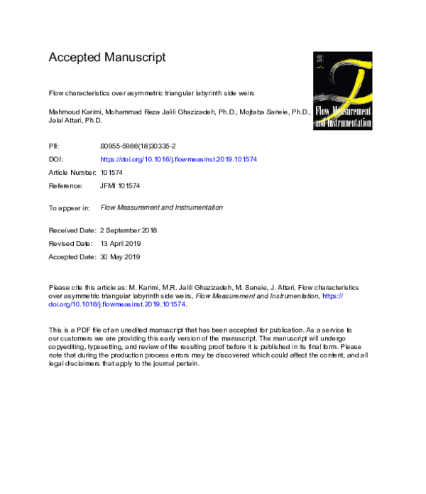 (PDF) Flow characteristics over asymmetric triangular labyrinth side weirs