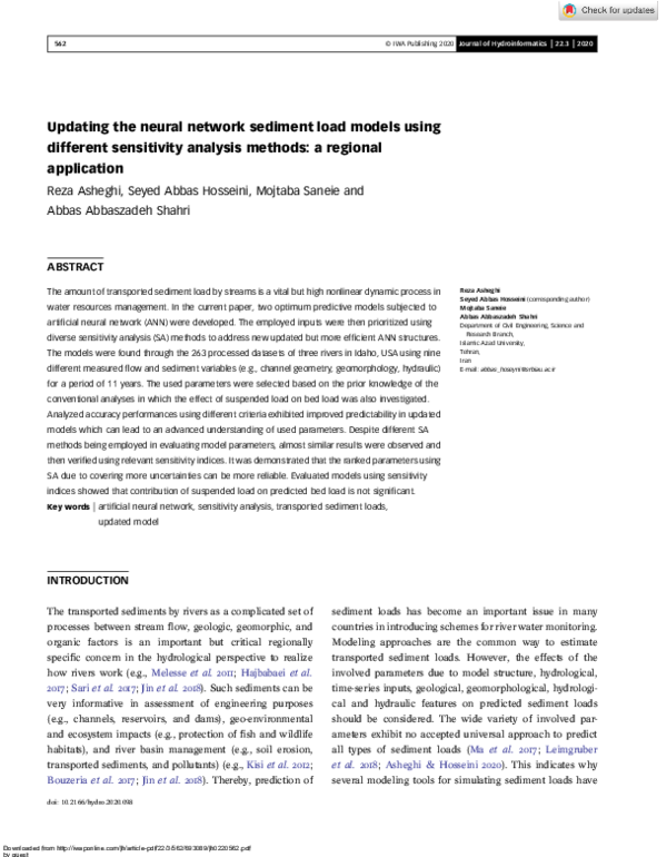 Pdf Updating The Neural Network Sediment Load Models Using Different Sensitivity Analysis