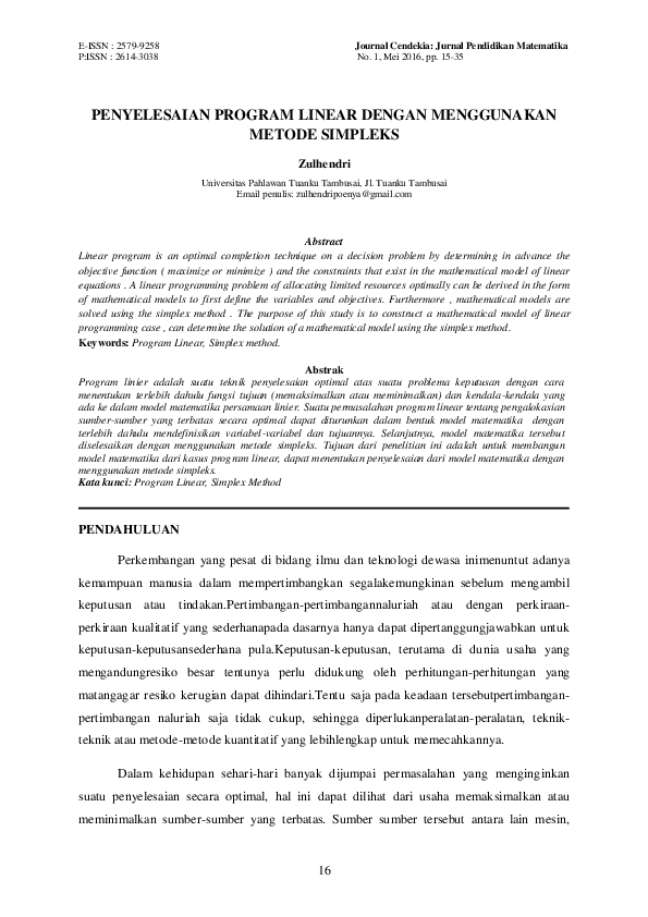 (PDF) Penyelesaian Program Linear Dengan Menggunakan Metode Simpleks
