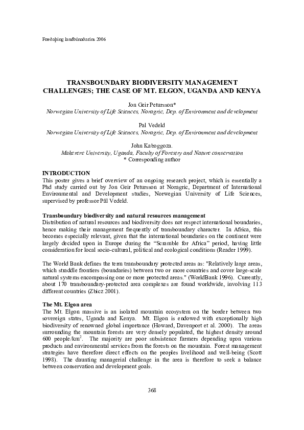(PDF) Transboundary Biodiversity Management Challenges; the Case of Mt ...