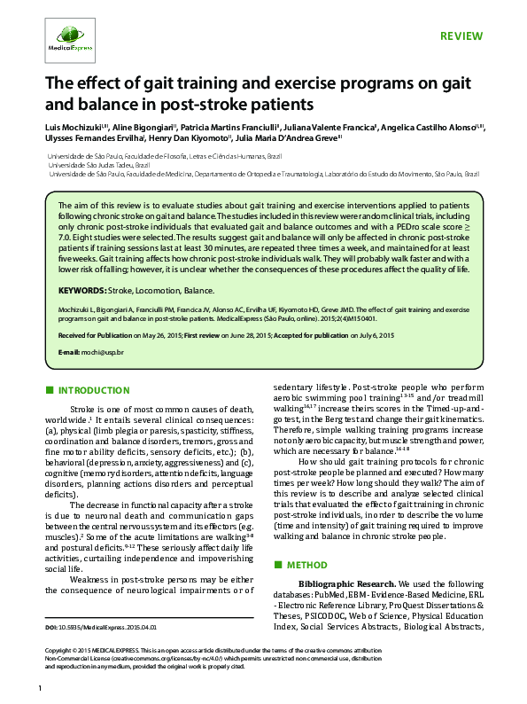 (PDF) The effect of gait training and exercise programs on gait and balance in post-stroke patients