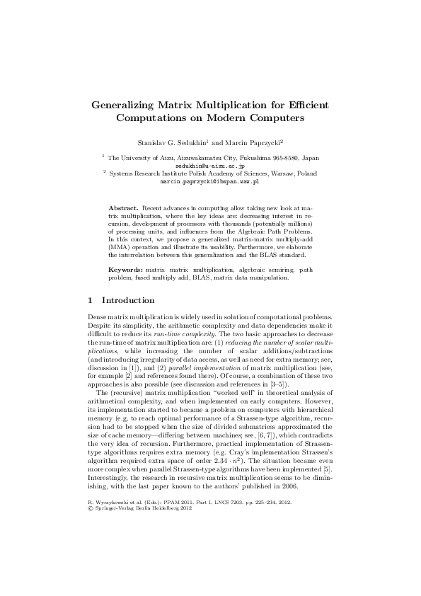 (PDF) Generalizing Matrix Multiplication for Efficient Computations on Modern Computers