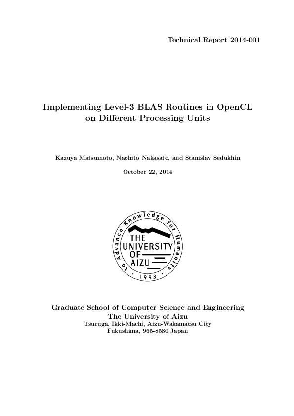 (PDF) Implementing Level-3 BLAS Routines in OpenCL on Different Processing Units | Stanislav ...