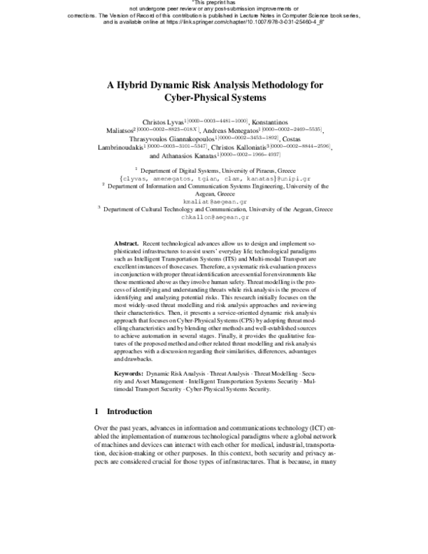 (PDF) A Hybrid Dynamic Risk Analysis Methodology for Cyber-Physical Systems