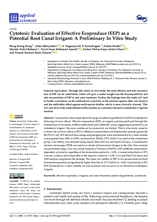 (PDF) Cytotoxic Evaluation of Effective Ecoproduce (EEP) as a Potential Root Canal Irrigant: A ...