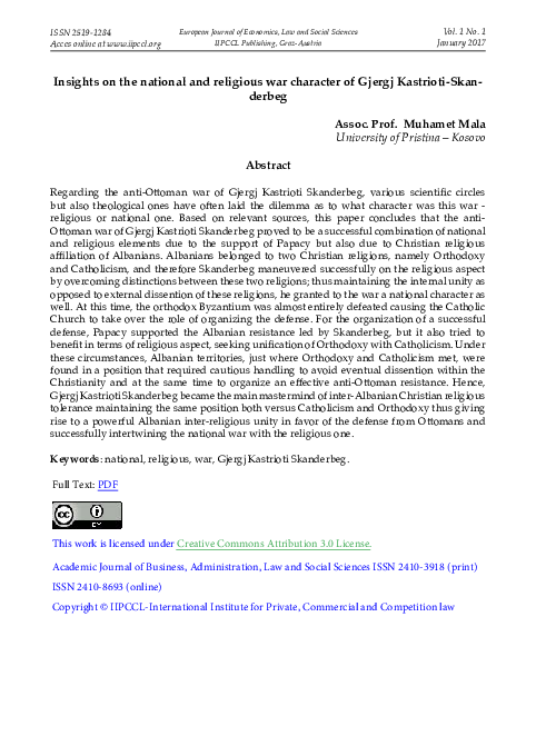 (PDF) Insights on the national and religious war character of Gjergj ...