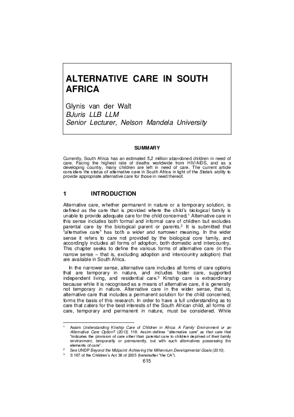 (PDF) Alternative Care in South Africa
