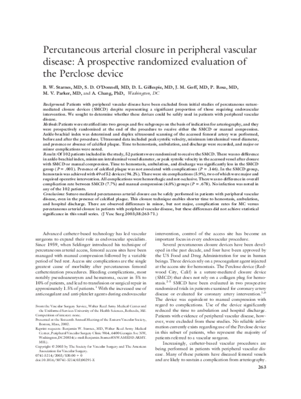 (PDF) Percutaneous arterial closure in peripheral vascular disease: a ...