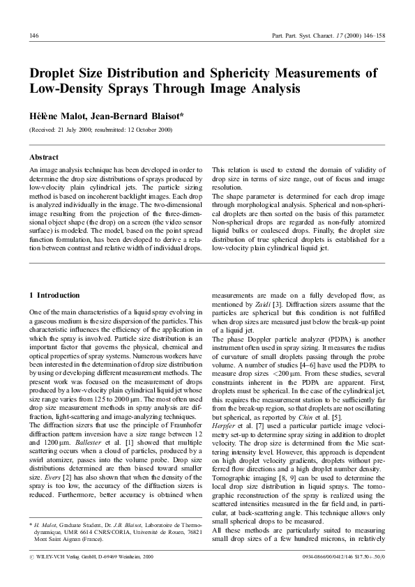 (PDF) Droplet Size Distribution and Sphericity Measurements of Low ...