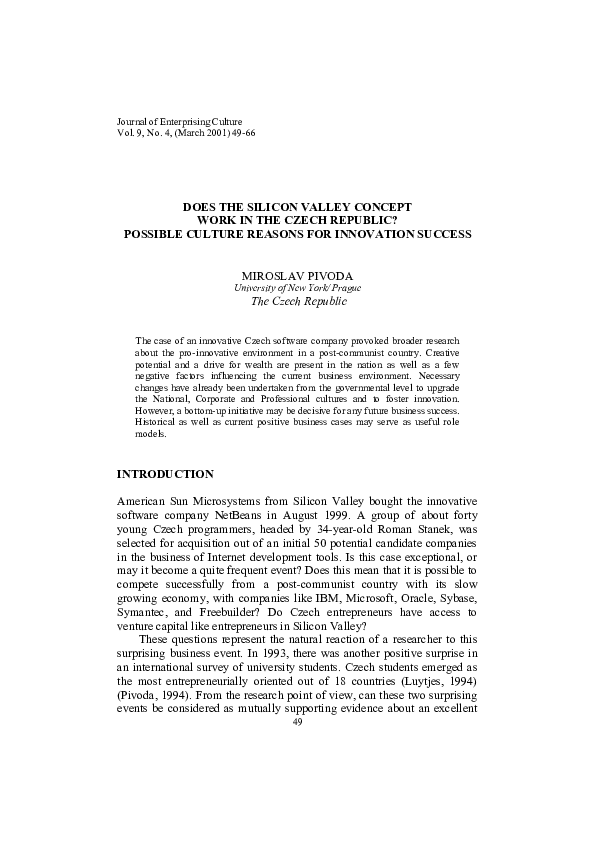 (DOC) Silicon Valley Model in Czech Republic: Innovation Insights
