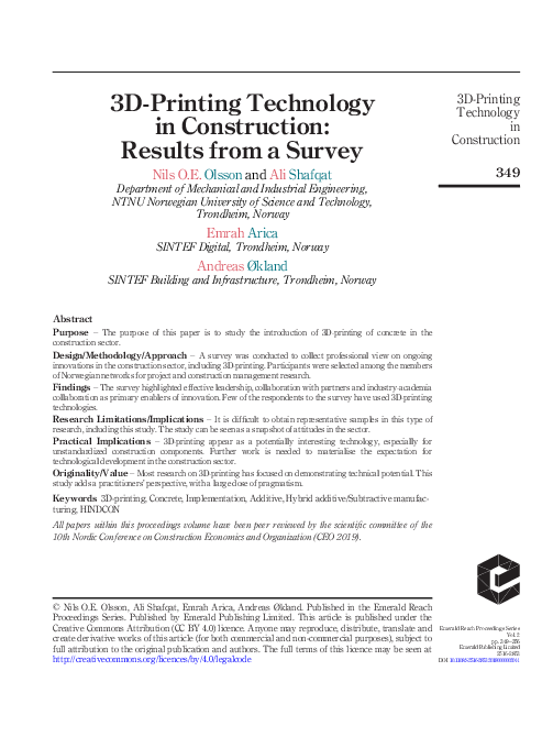 (PDF) 3D-Printing Technology in Construction: Results from a Survey