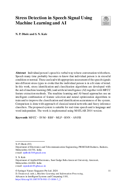 (PDF) Stress Detection in Speech Signal Using Machine Learning and AI