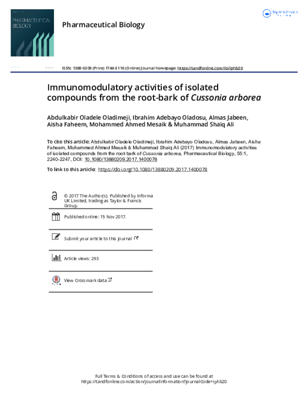 (PDF) Immunomodulatory activities of isolated compounds from the root-bark of Cussonia arborea