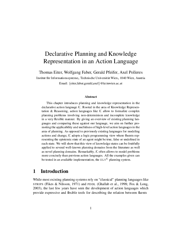 (PDF) Declarative Planning and Knowledge Representation in an Action Language | Gerald Pfeifer ...