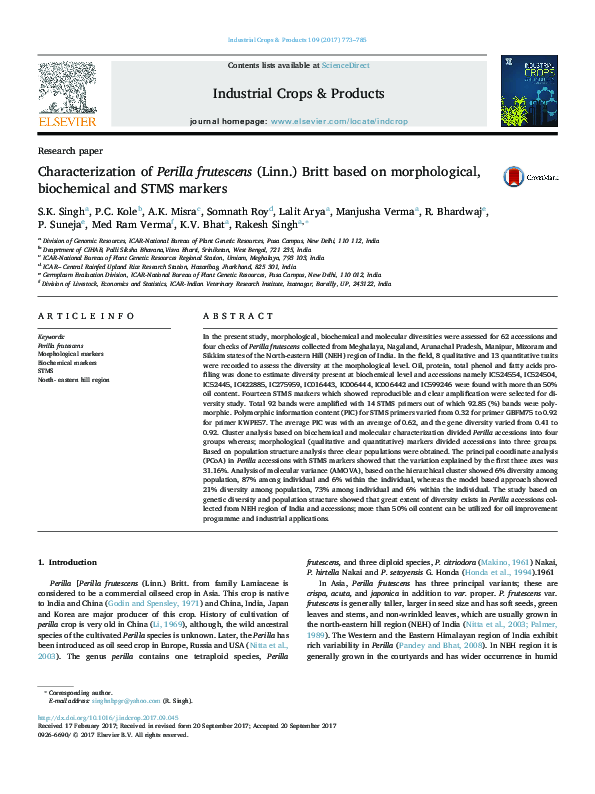 (PDF) Characterization of Perilla frutescens (Linn.) Britt based on ...